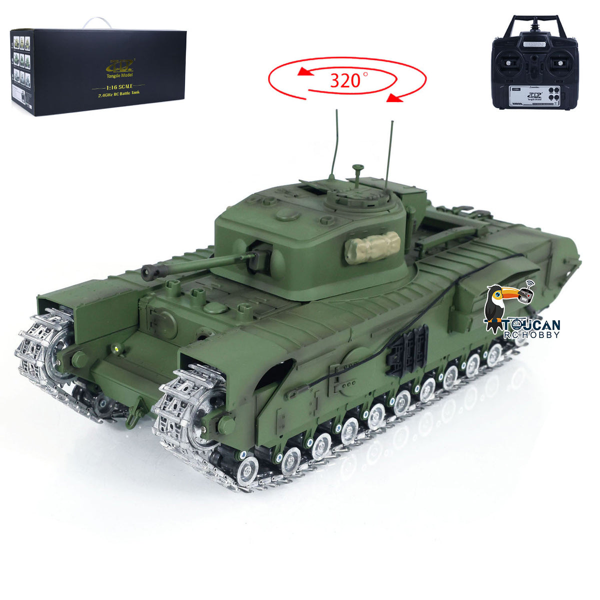 TD 1/16 RC Military Tank Churchill Mk.VII Metal Tracks Infrared Battle ...