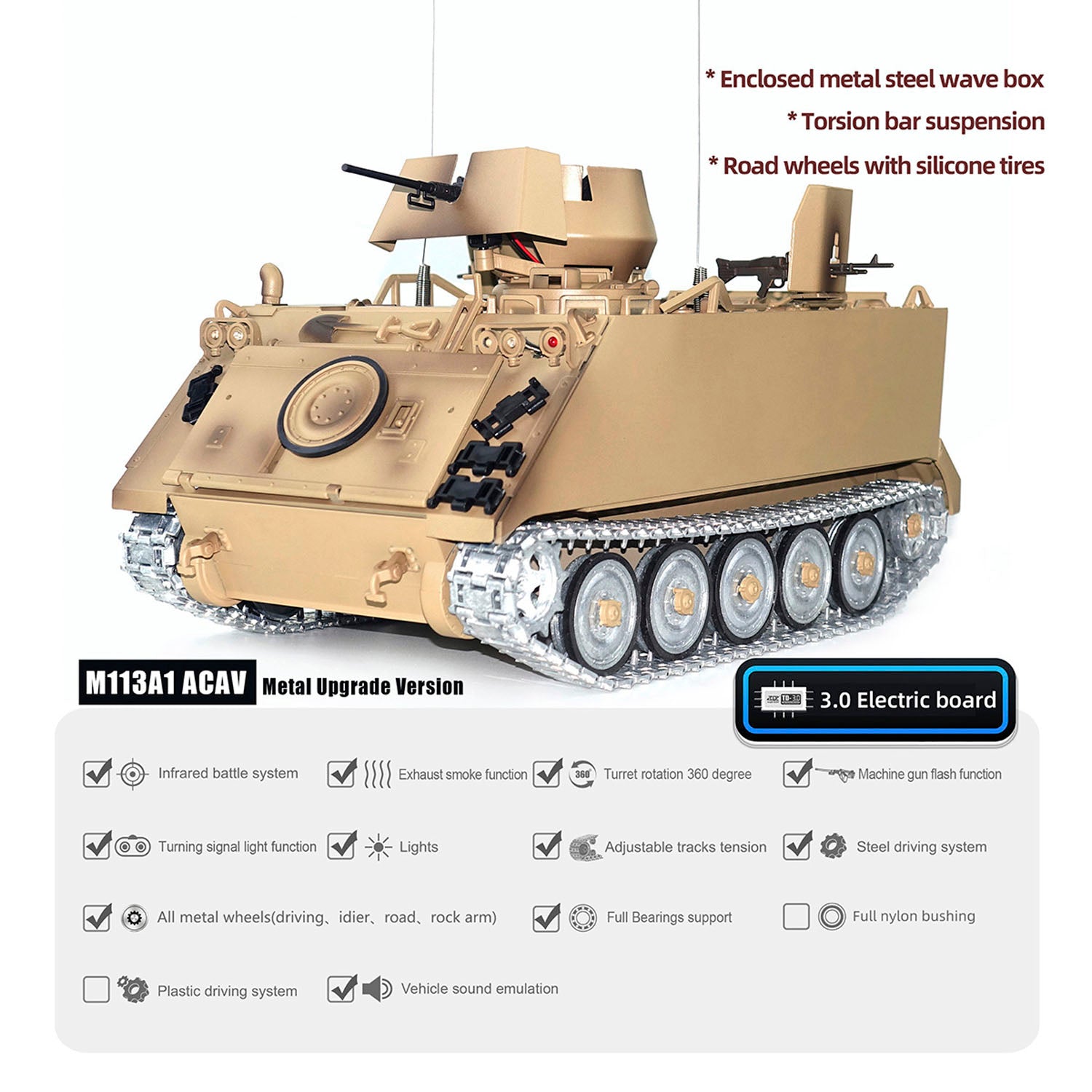 Pre-order TD 1/16 RC Tank M2412-B M113A1 ACAV 360 Turret Rotation Infr ...